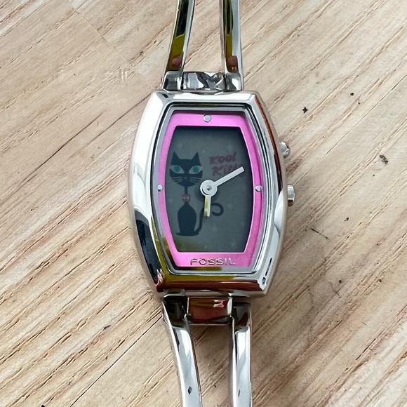 Fossil | Accessories | Fossil Big Tic Ladies Kool Kitty Silver Tone ...